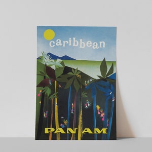 Caribbean Travel Poster, Beach Wall Art, Vintage Wall Art, Colorful ...
