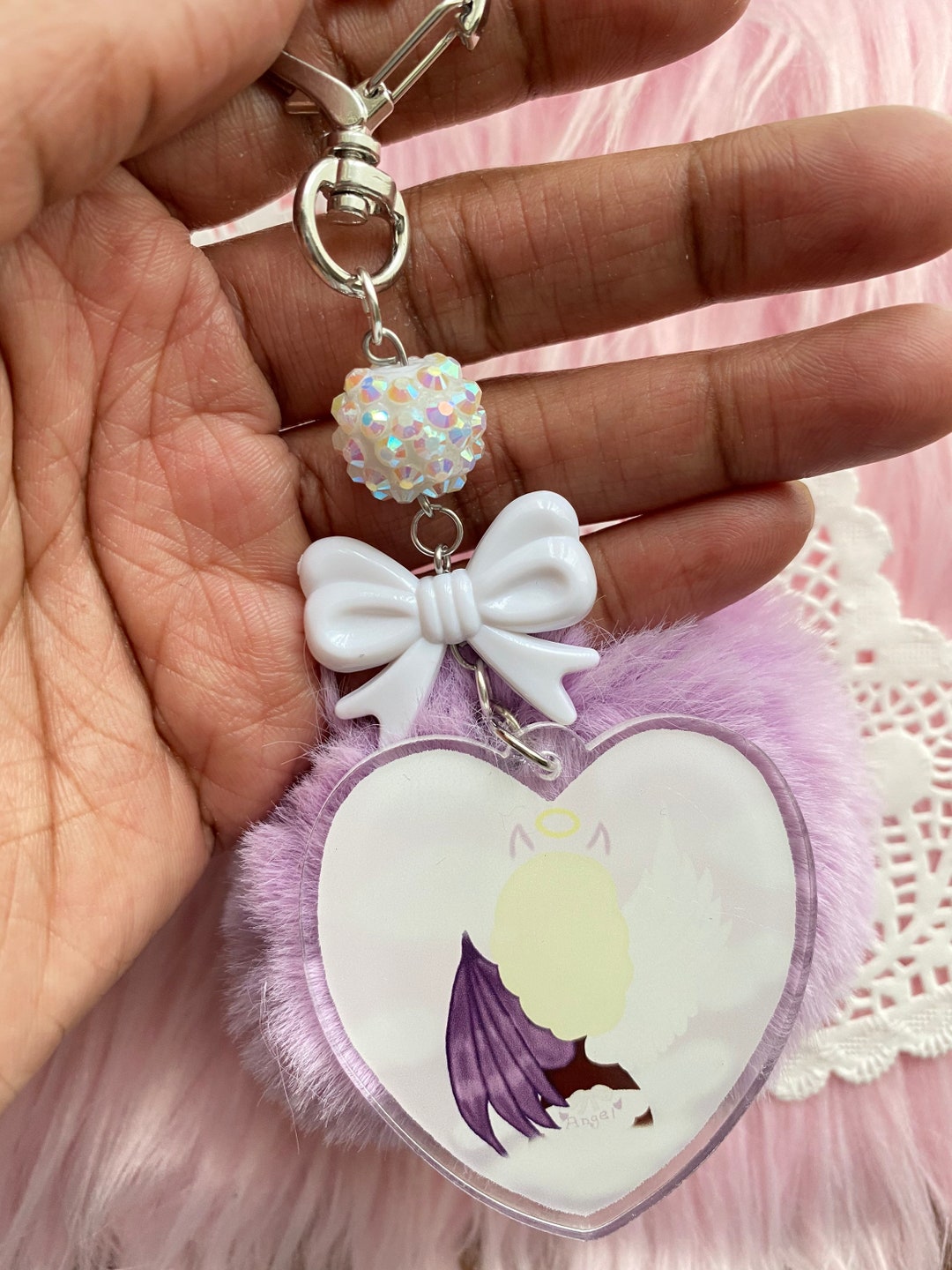 Fallen Angel Acrylic Charm Keychain With Puff - Etsy