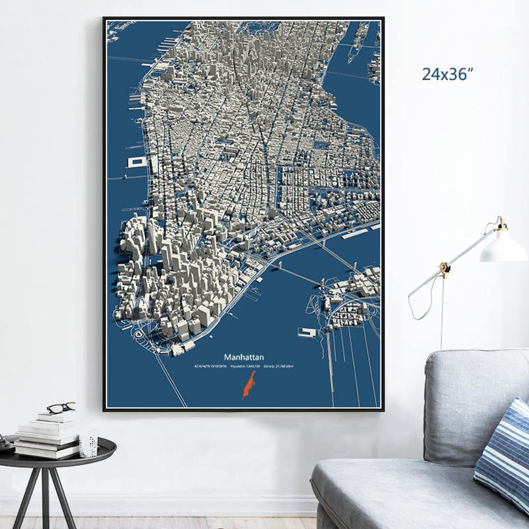City Layout of Manhattan, Manhattan Map, Manhattan Art, New York ...