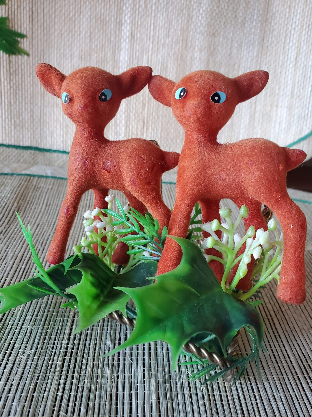 Vintage Red Flocked Reindeer Floral Picks - Etsy