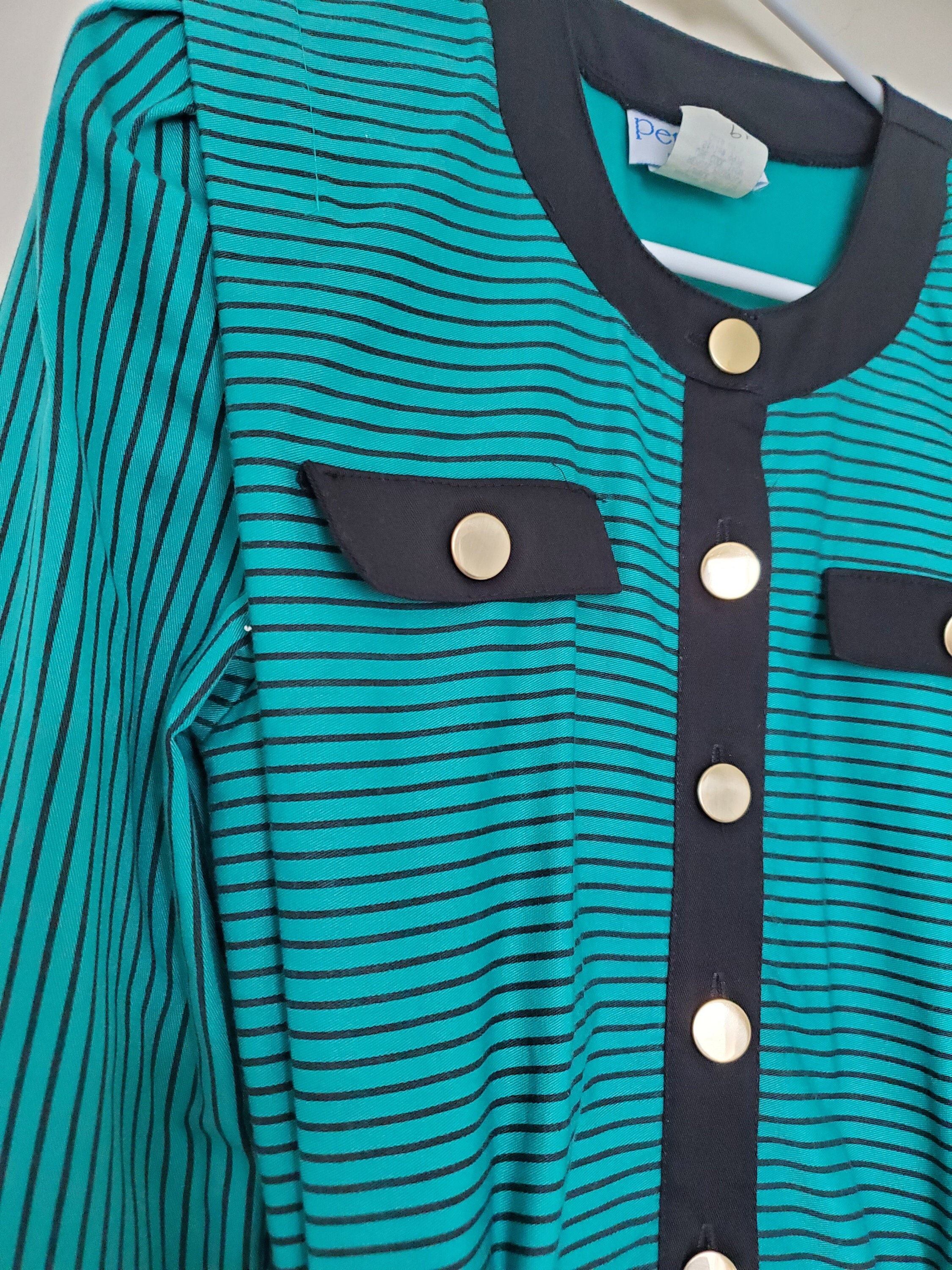 Vintage Green and Black 80s Dress Periwinkle Brand Made in USA Modern ...