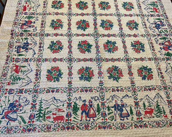 Vintage Tablecloth Swiss Alps Themed People and Aminals - Etsy