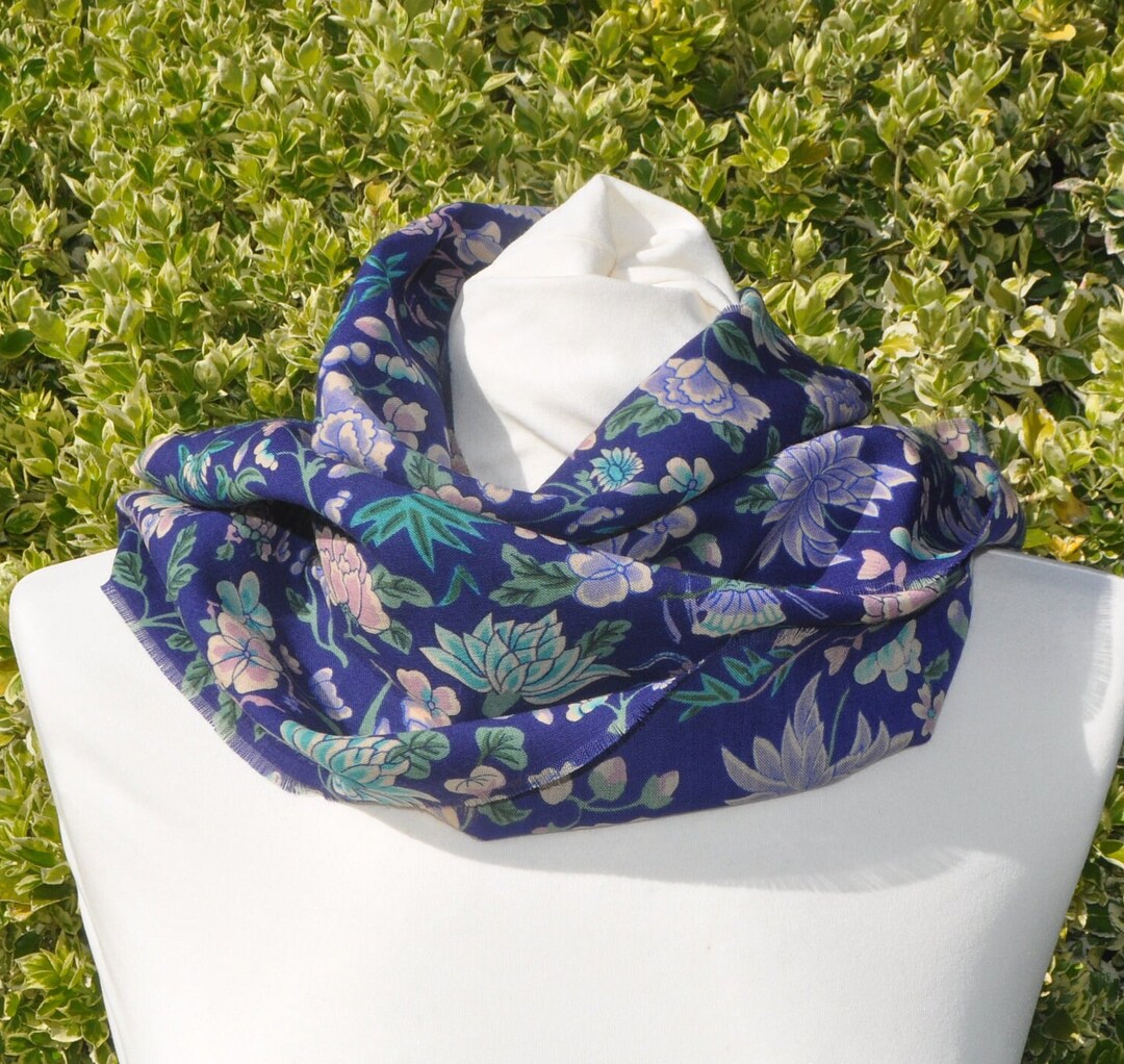 Scarf in Liberty Varuna Wool 'lingfield' Flowers Pink Ivory Aqua Blue ...