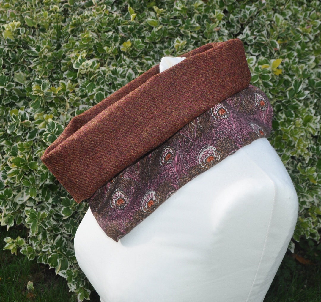 Cowl/snood Liberty Cotton Wool Peacock Feather Brown Pink Orange/brown ...