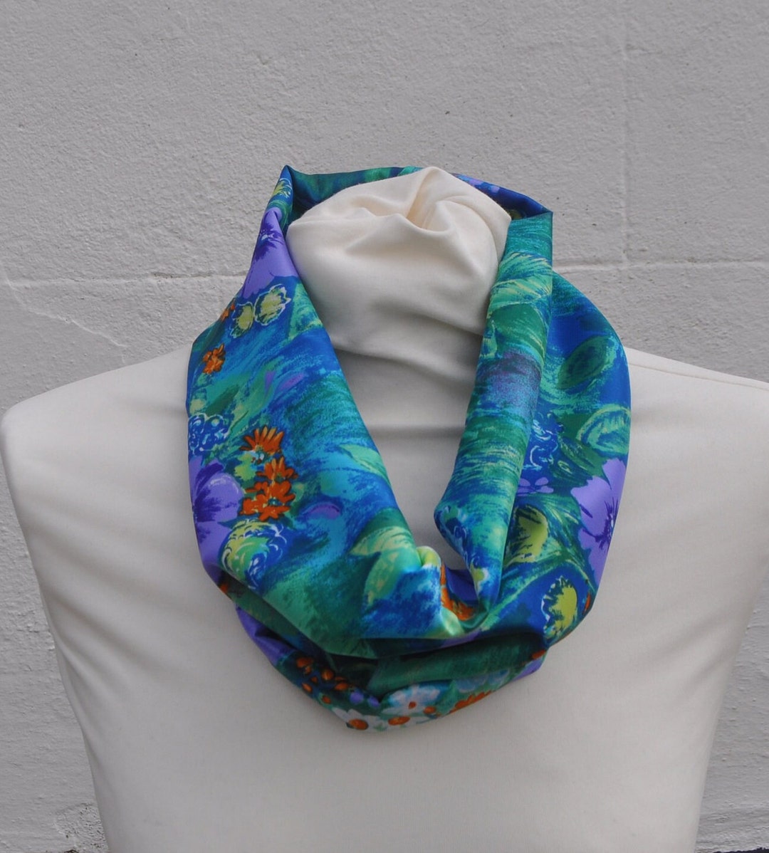 Cowl/snood Silk Type Satin Flowers Blue Green Yellow Orange Purple - Etsy