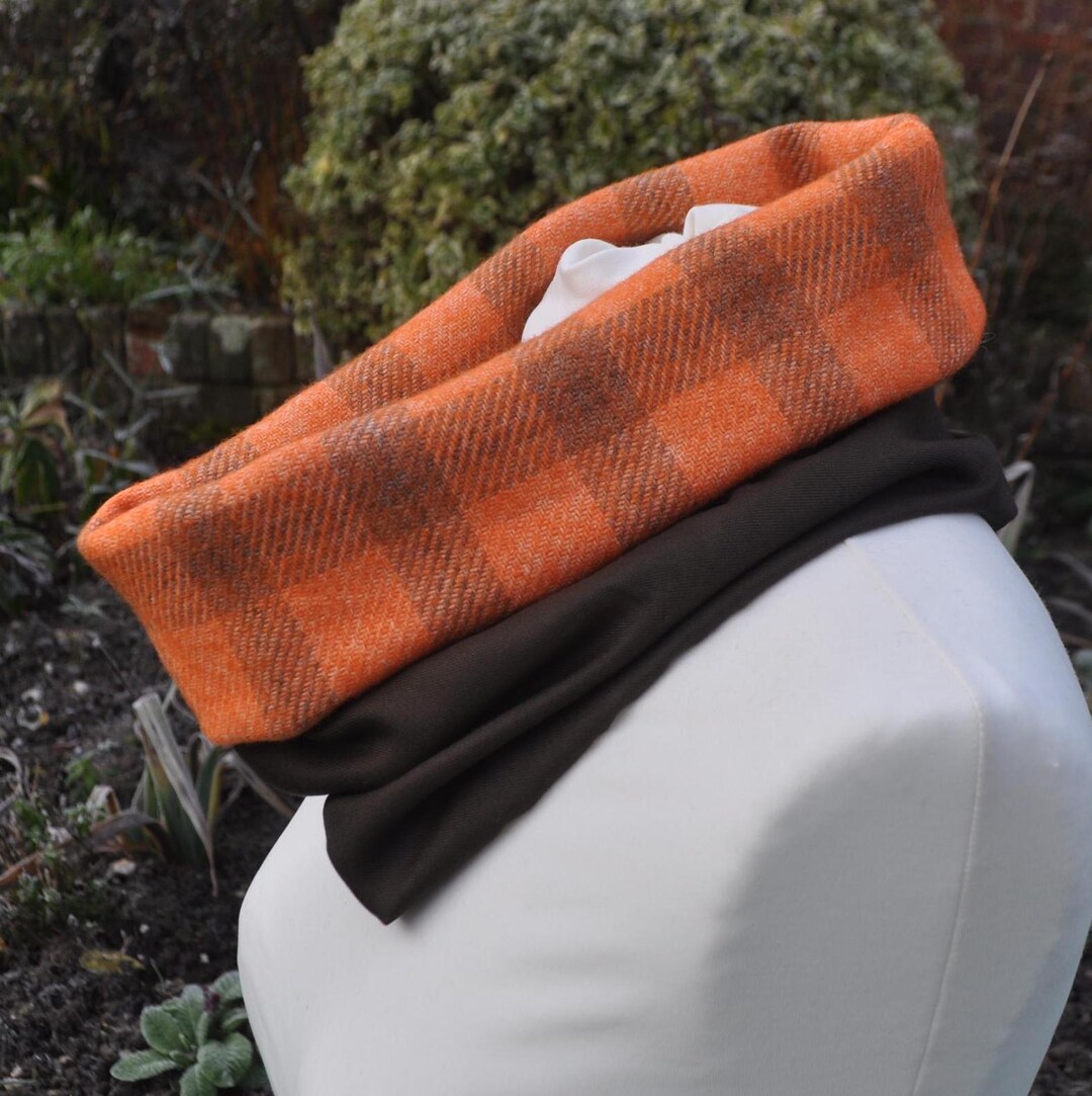 Cowl/snood in Soft Wool Woven Tweed Check Orange Light Brown - Etsy