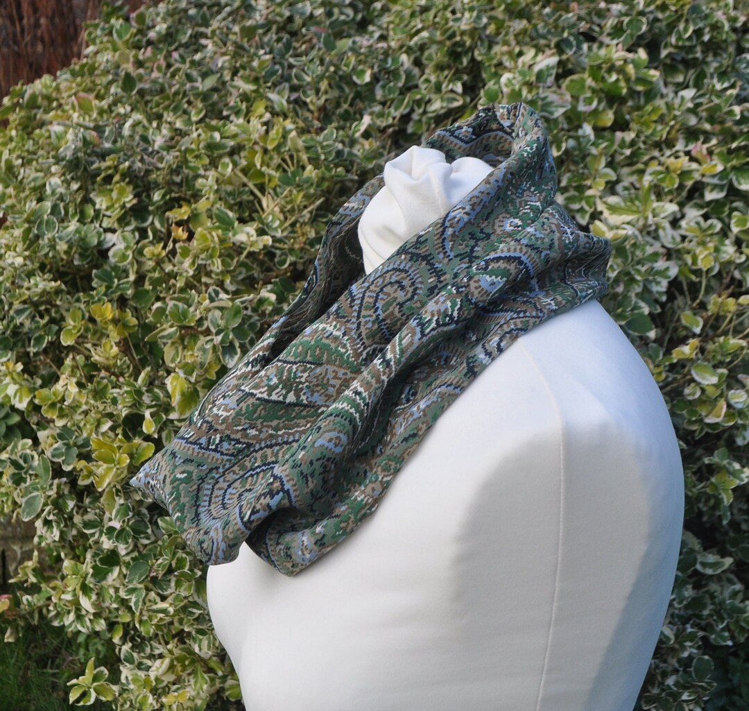 Cowl/snood in Liberty Varuna Wool, Green Blue Brown Black Ivory Paisley ...
