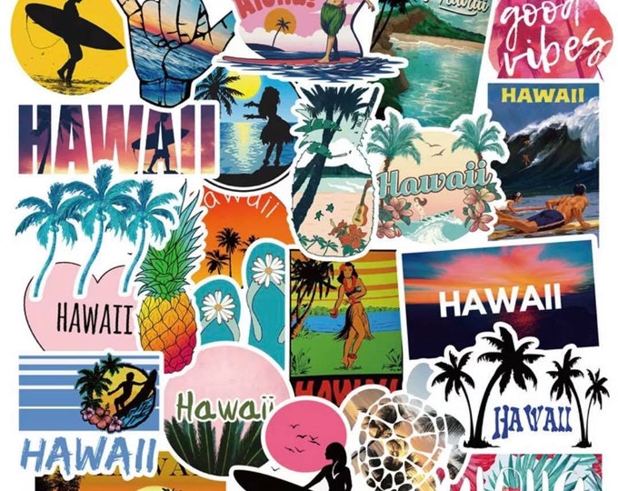 Aloha Hawaii Sticker Set, Tropical Beach 50pc, Laptop, Phone, Water ...