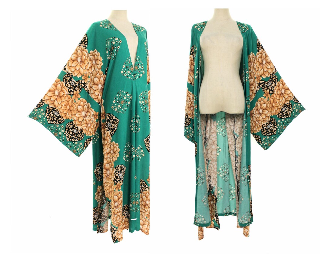 Green Kimono Robe Plus Size Womens Jacket Duster House Coat, Dress ...