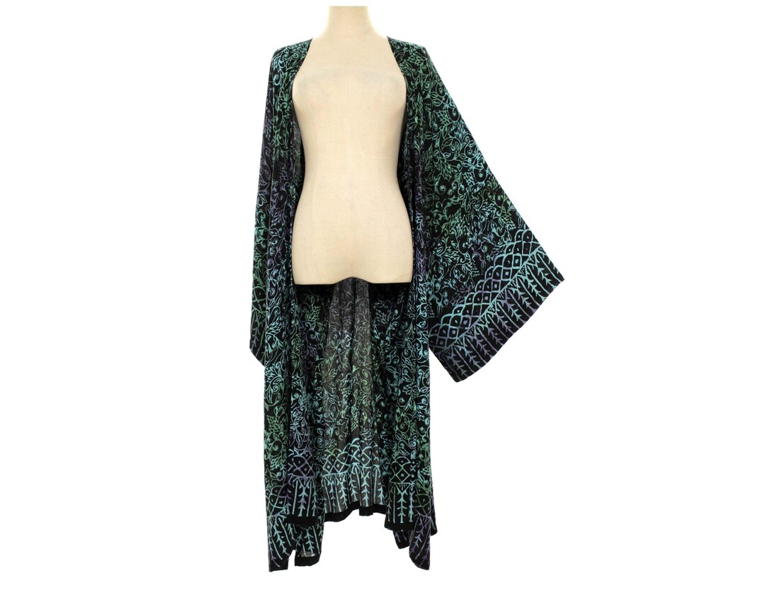 Plus Size Batik Floral Rayon Kimono Duster, Beach Cover up - 2x 3x 4x ...