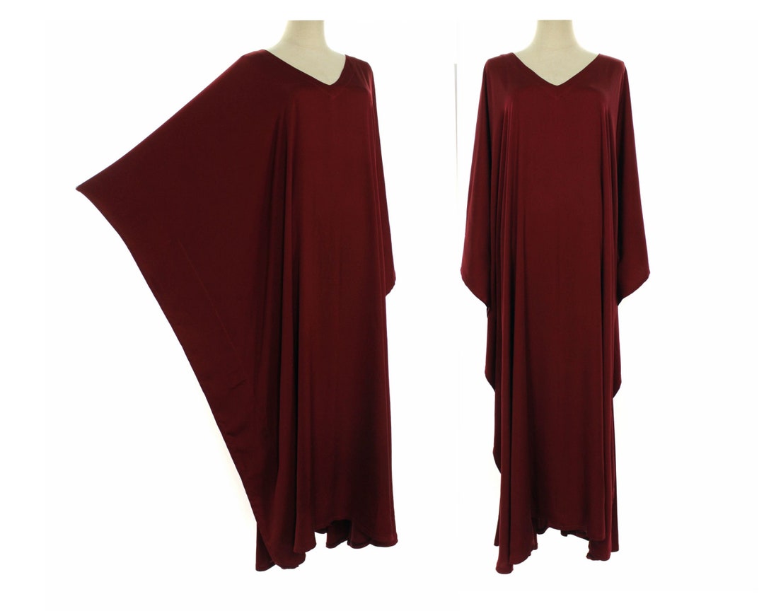 Dark Red Kaftan Dress Plus Size House Dress Long Caftan Womens V-neck ...