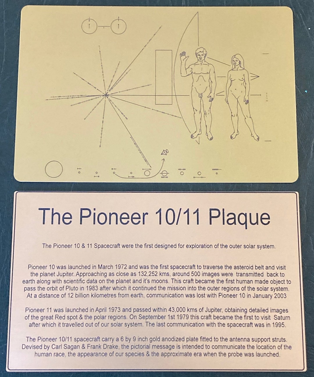 Pioneer Plaque 10/11 METAL Space Probe NASA - With Engraved Explanation ...