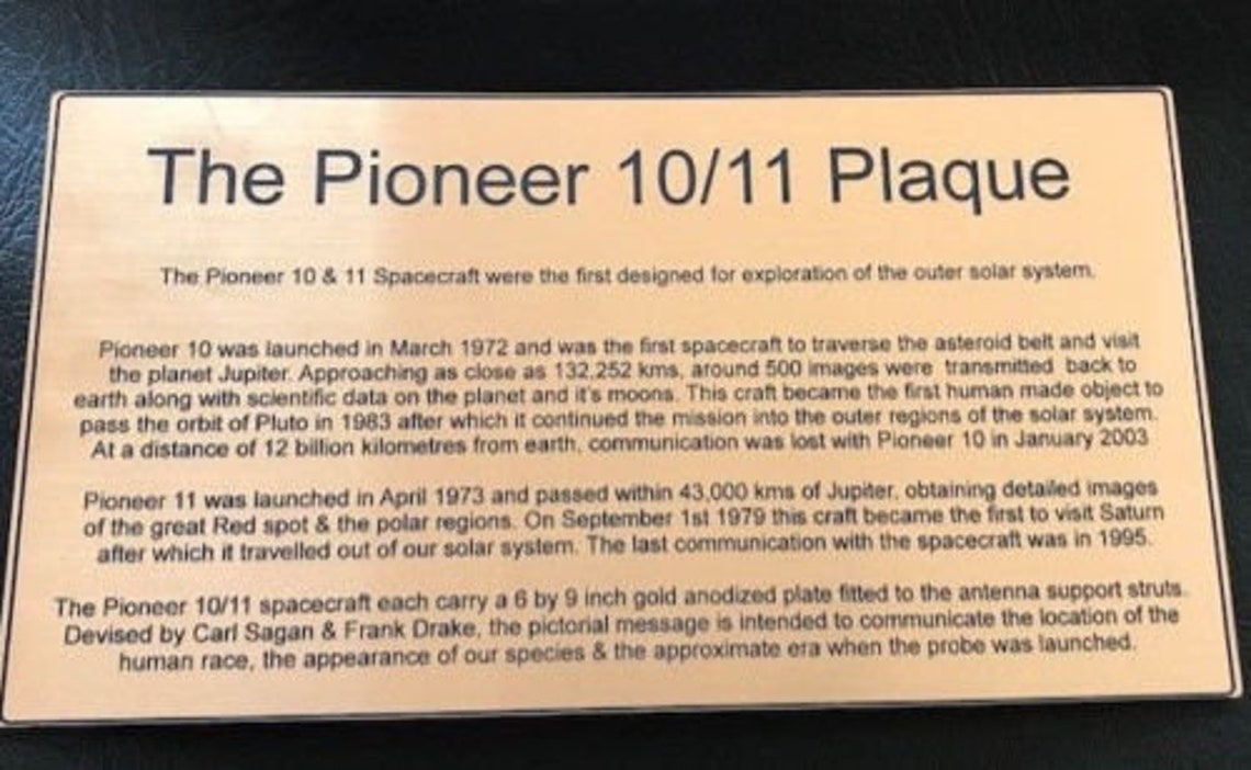 Pioneer plaque 10/11 space probe NASA with engraved | Etsy