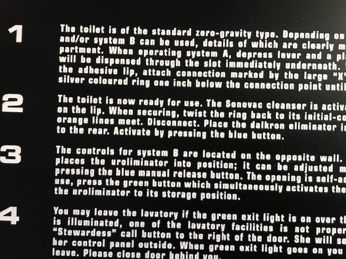 2001 Space Odyssey- ZERO GRAVITY Toilet Instruction Sign - Laminate ...