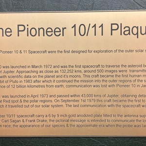 Pioneer Plaque 10/11 METAL Space Probe NASA - With Engraved Explanation ...