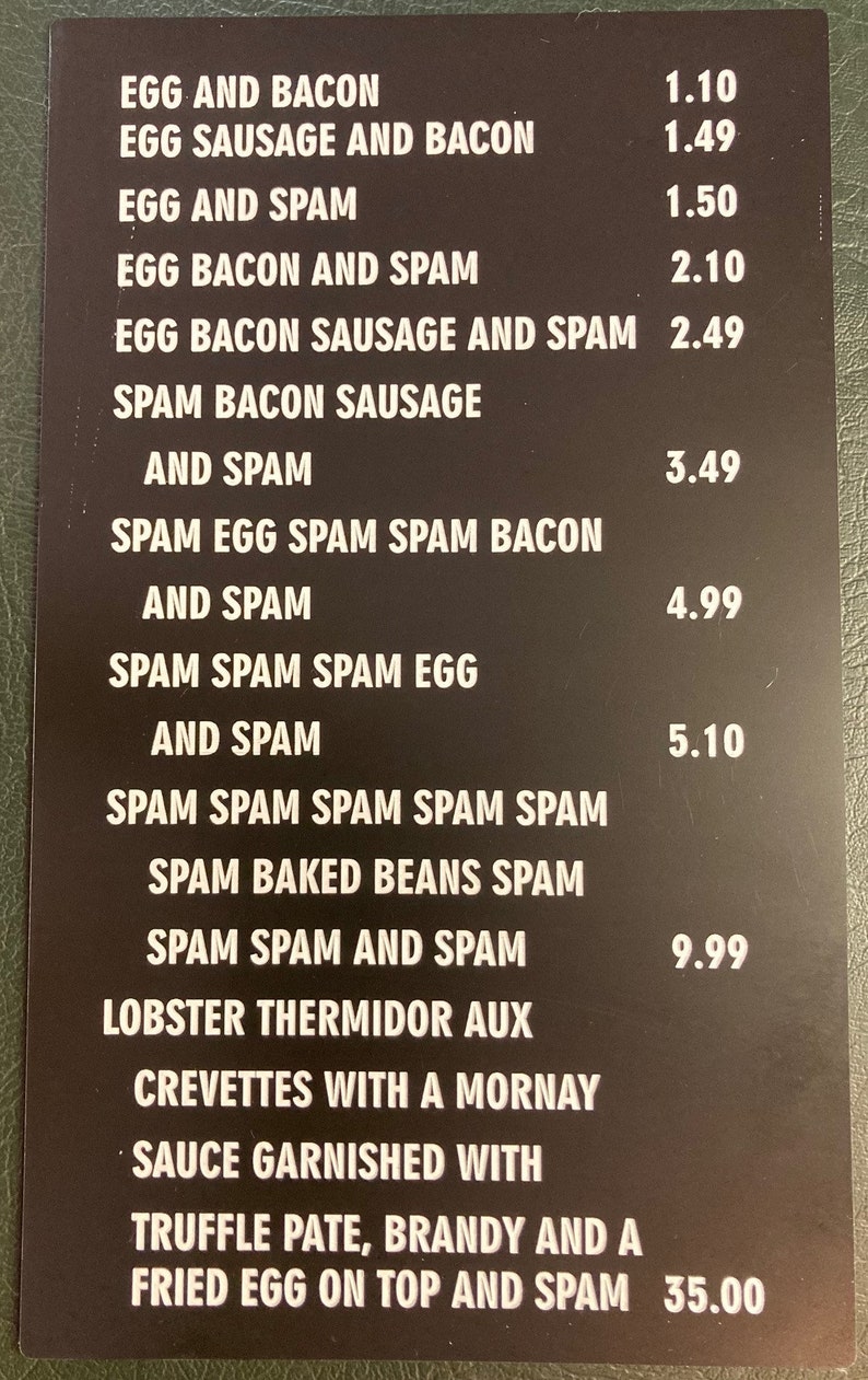 SPAM SPAM SPAM Cafe Menu Board - Etsy