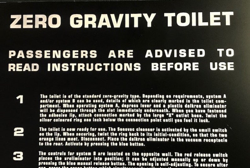 2001 Space Odyssey- ZERO GRAVITY Toilet Instruction Sign - Laminate ...