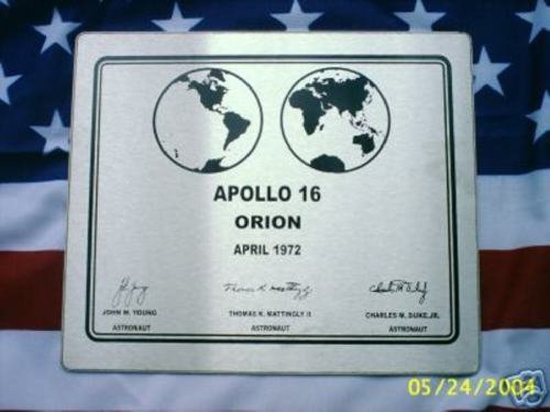 APOLLO 16 NASA LUNAR Landing Plaque - Stainless Steel as per the ...