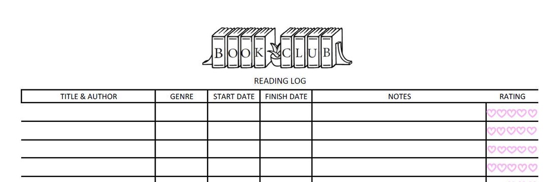 Book Club Reading List | Reading Log - Etsy