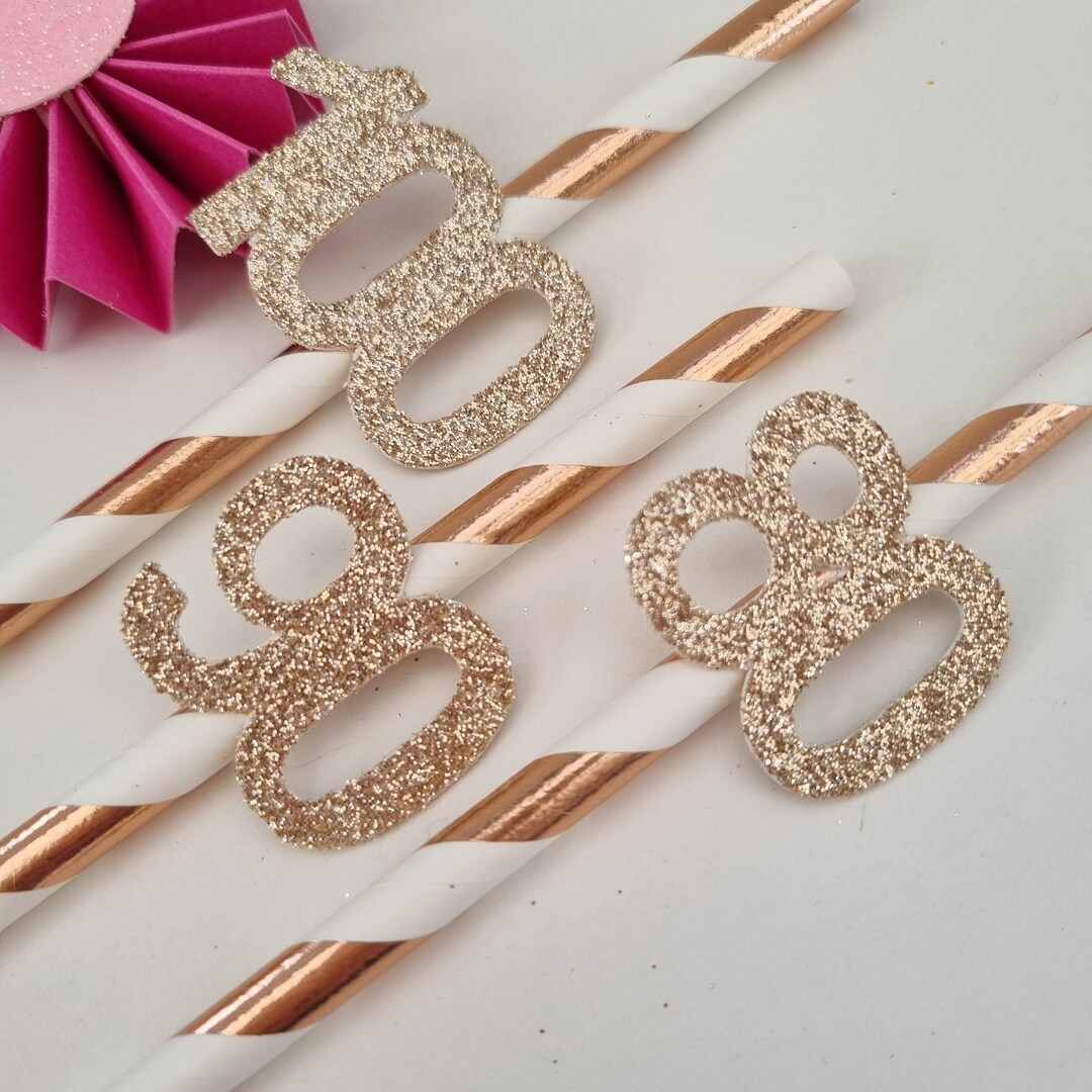 Rose Gold 80th,90th,100th Birthday Straw, Anniversary Straw, Rose Gold ...