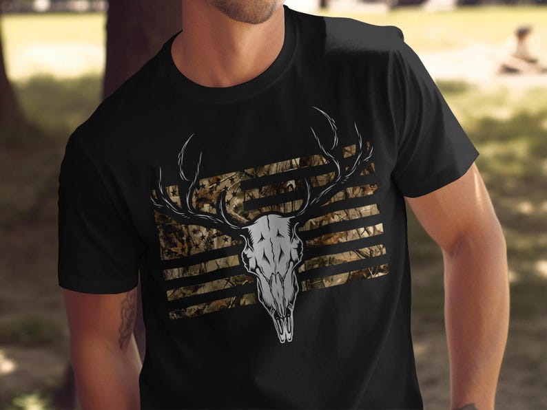 Hunting Gift for Men, Deer Hunting Season Shirt, Buck, Stag, Camo Flag ...
