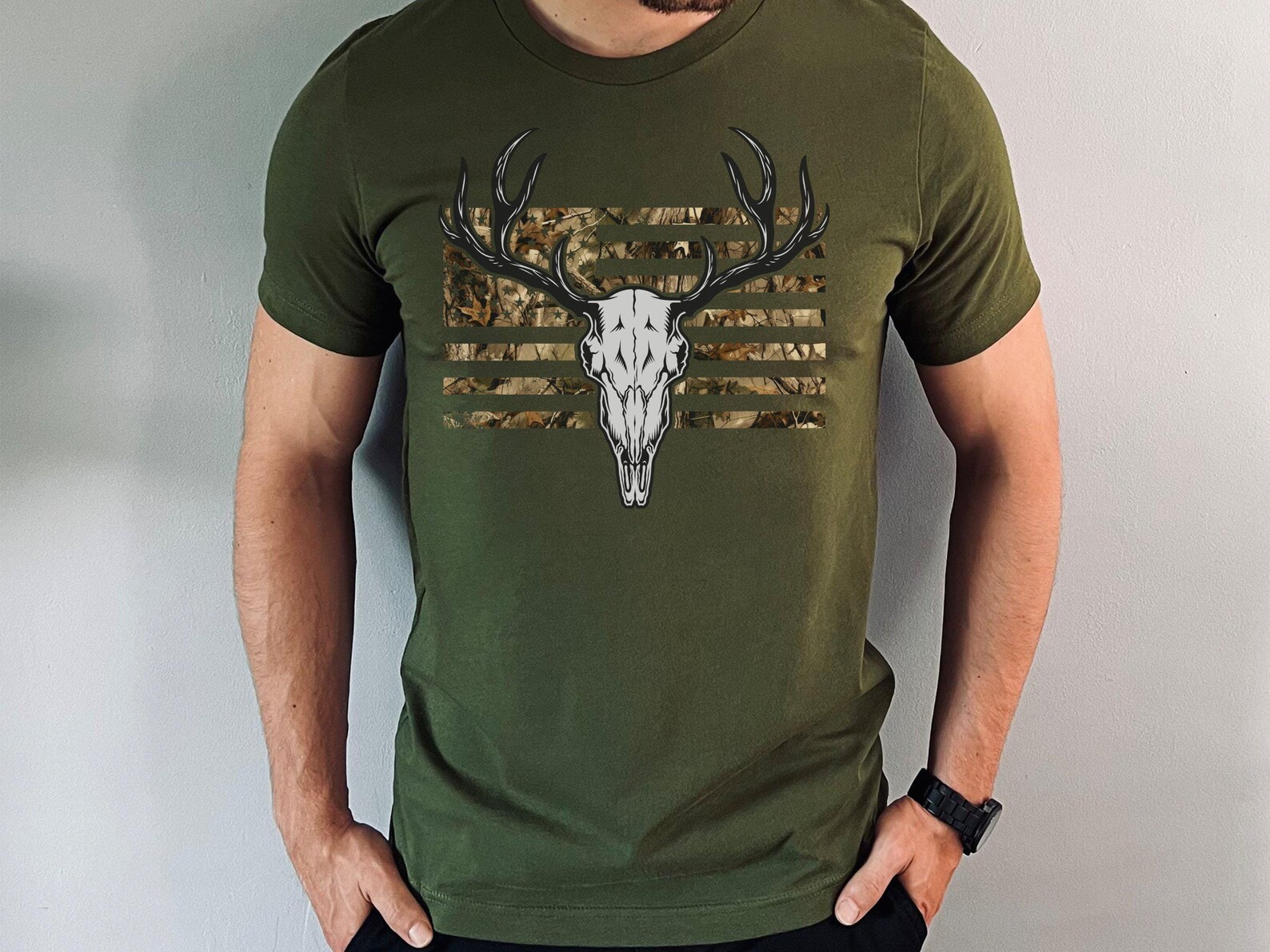 Hunting Gift for Men, Deer Hunting Season Shirt, Buck, Stag, Camo Flag ...