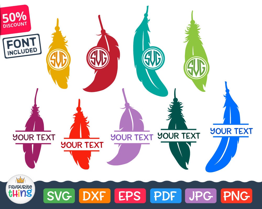 Feather Monogram Svg Circle Frame for Initials inside Feather | Etsy