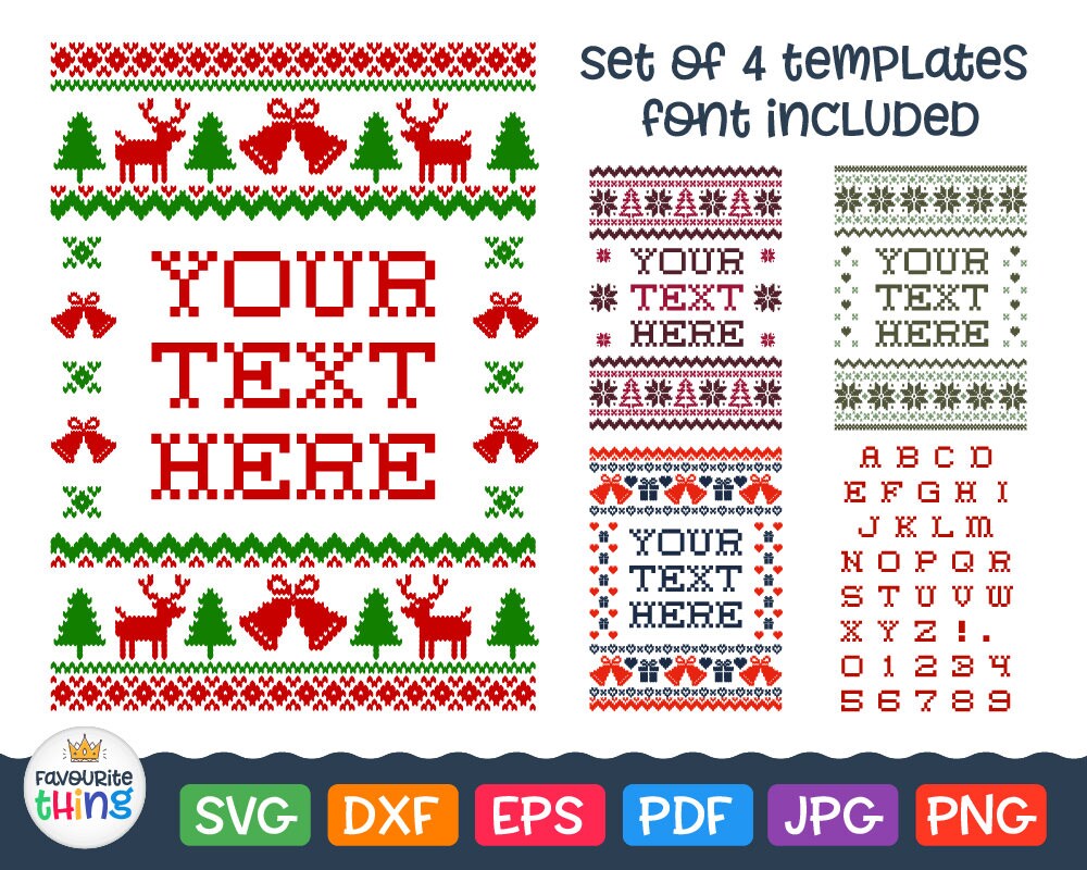 Christmas Ugly Sweater Svg Cross Stitched Font Svg Vinyl Decal Etsy