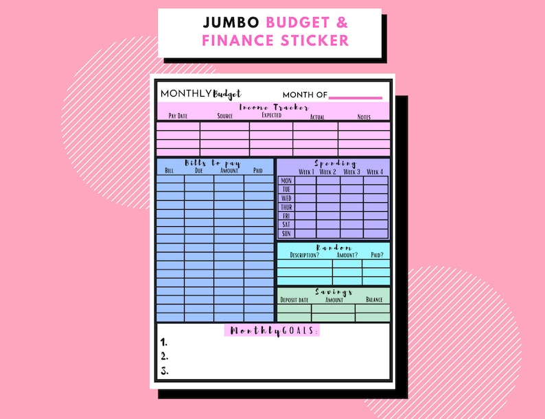 Jumbo Budget and Finance Sticker - Planner Stickers - EC - Happy ...