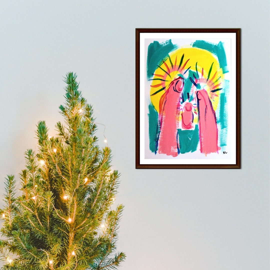 Abstract Nativity Scene Painting Pastel Color Birth of Jesus - Etsy