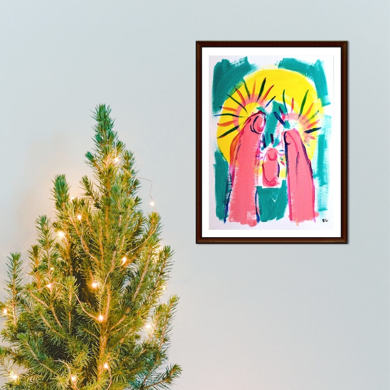 Abstract Nativity Scene Painting Pastel Color Birth of Jesus Wall Art ...