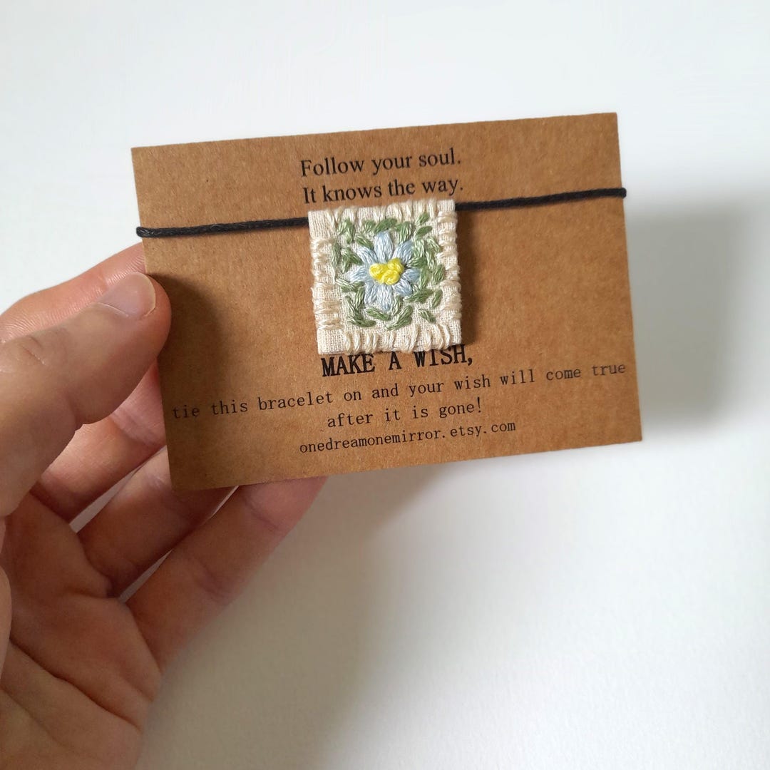 Hand Embroidered Charm Bracelet, Make a Wish, Floral Talisman, Daisy ...