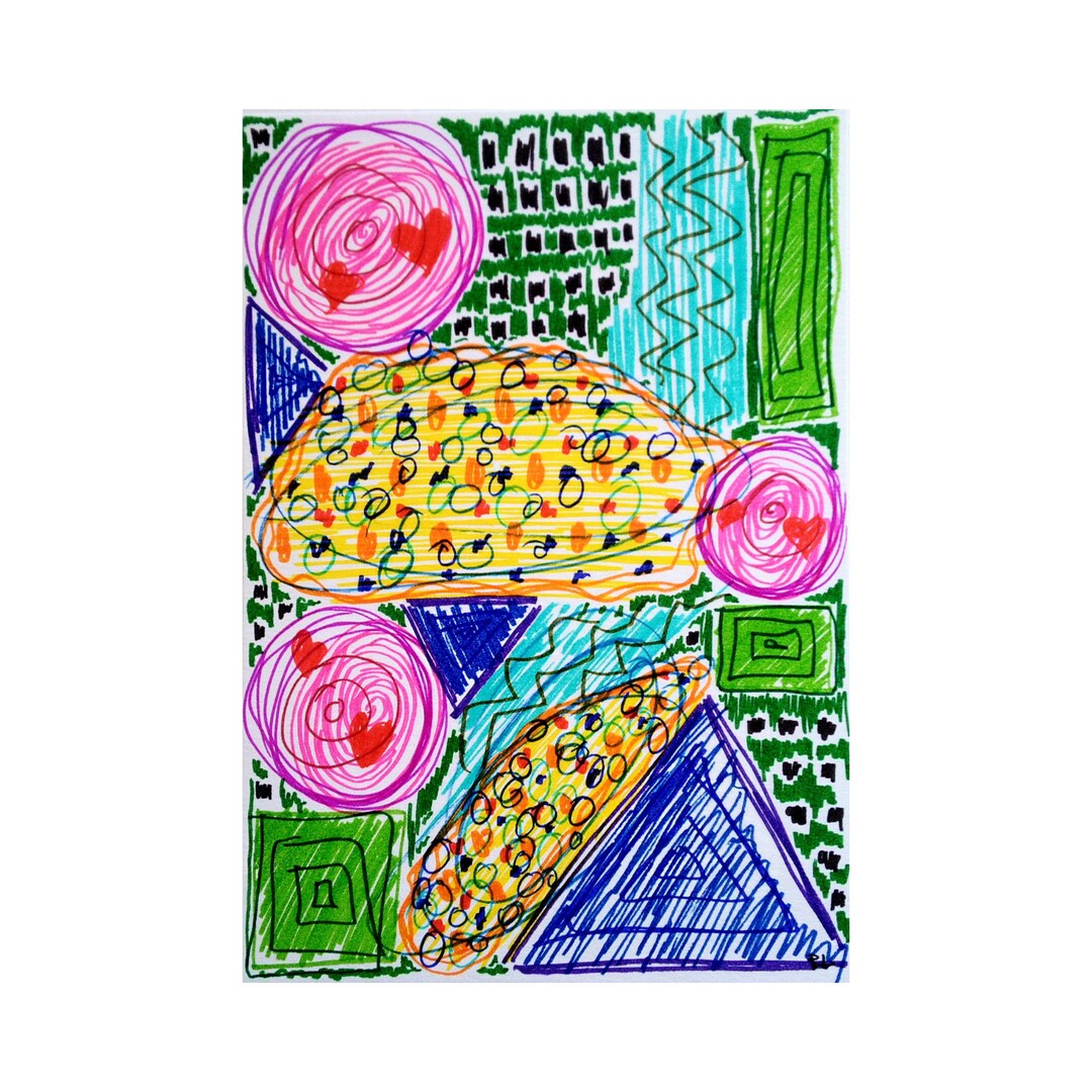 Abstract Marker Drawing, Colorful Wall Art for Kitchen or Living Room ...