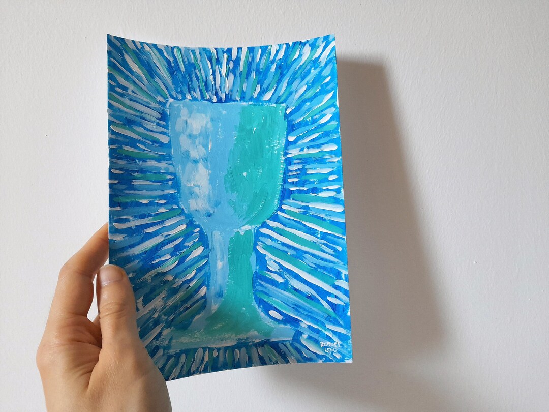 Biblical Artwork, Religious Abstract Art Small, Holy Grail Chalice Cup ...