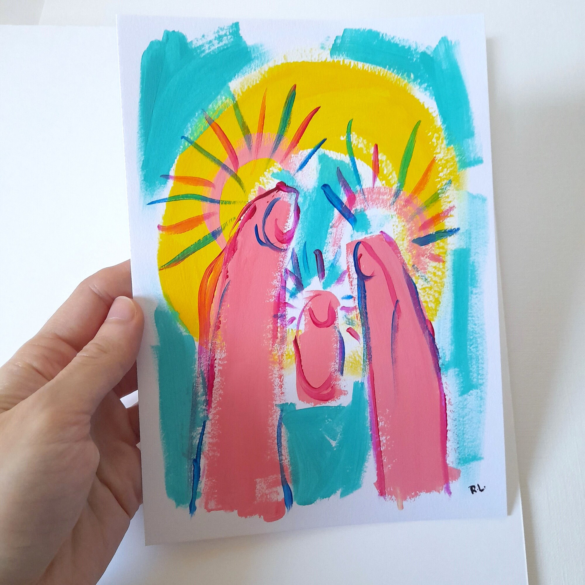 Abstract Nativity Scene Painting Pastel Color Birth of Jesus Wall Art ...