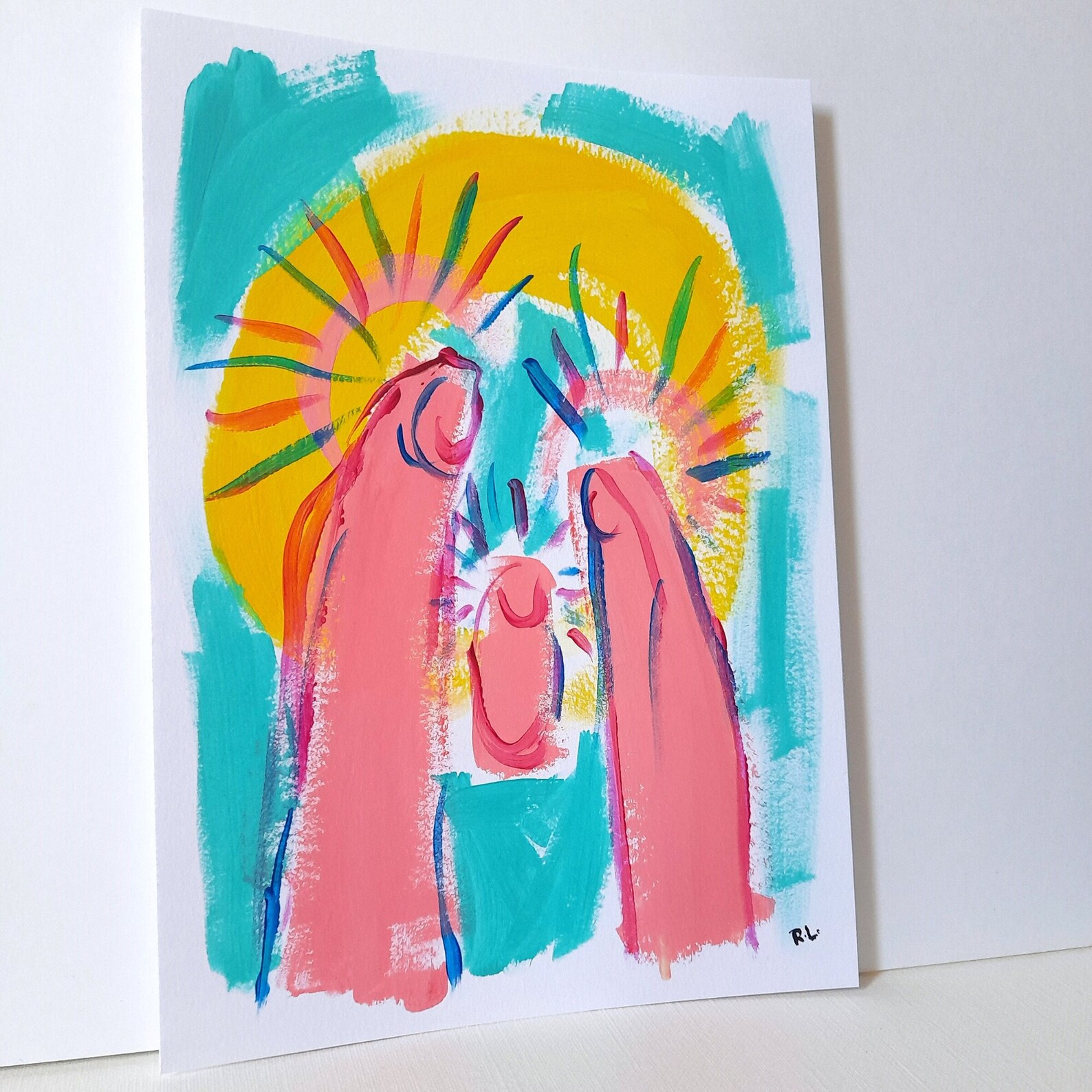 Abstract Nativity Scene Painting Pastel Color Birth of Jesus Wall Art ...
