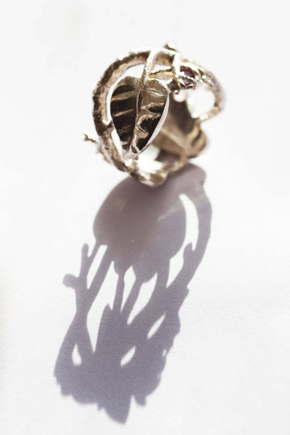 Leaf Ring With Ruby in Sterling Silver/ Silver Leaf and Twig Ring ...
