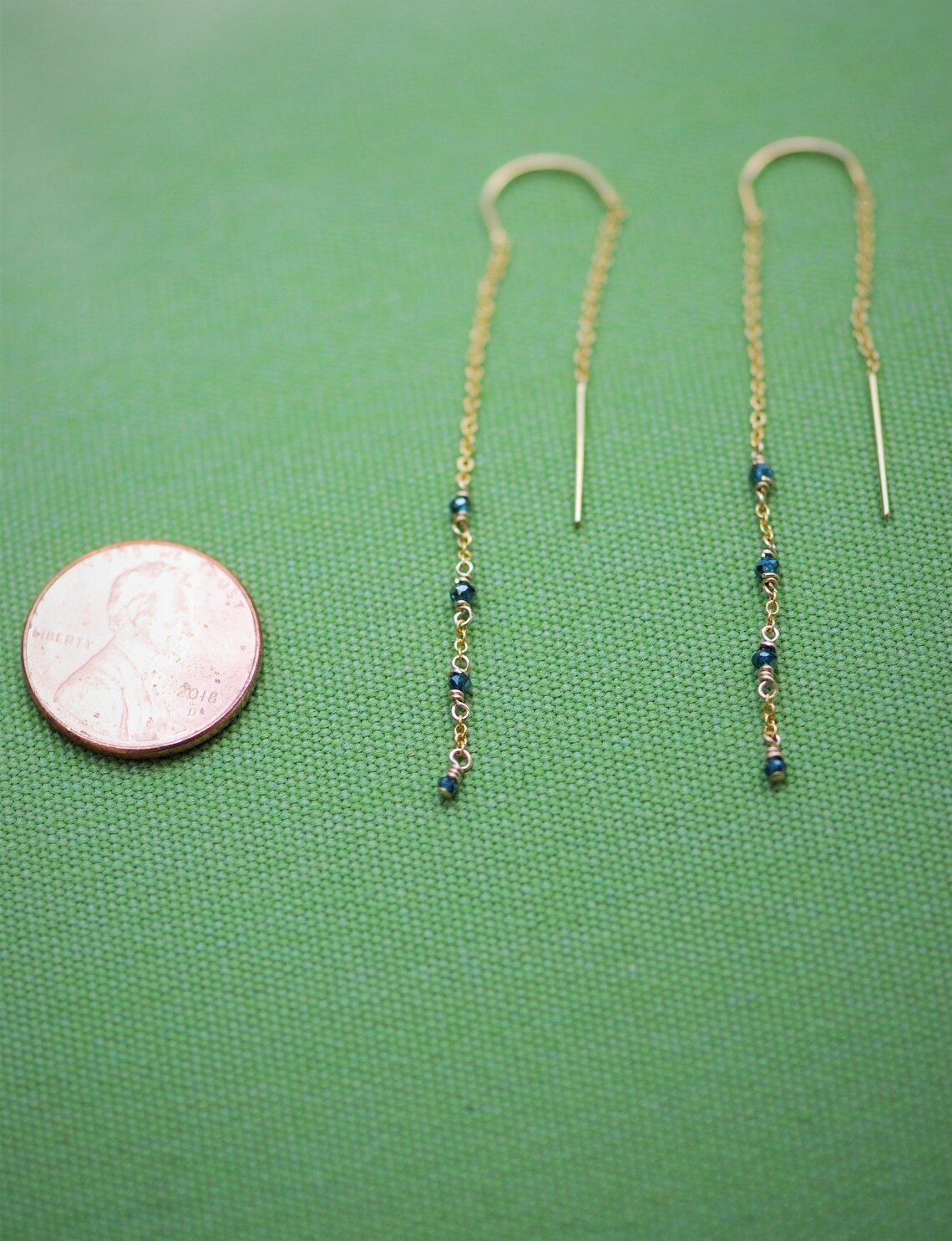 Diamond Threader Earrings 14k Solid Gold - Etsy