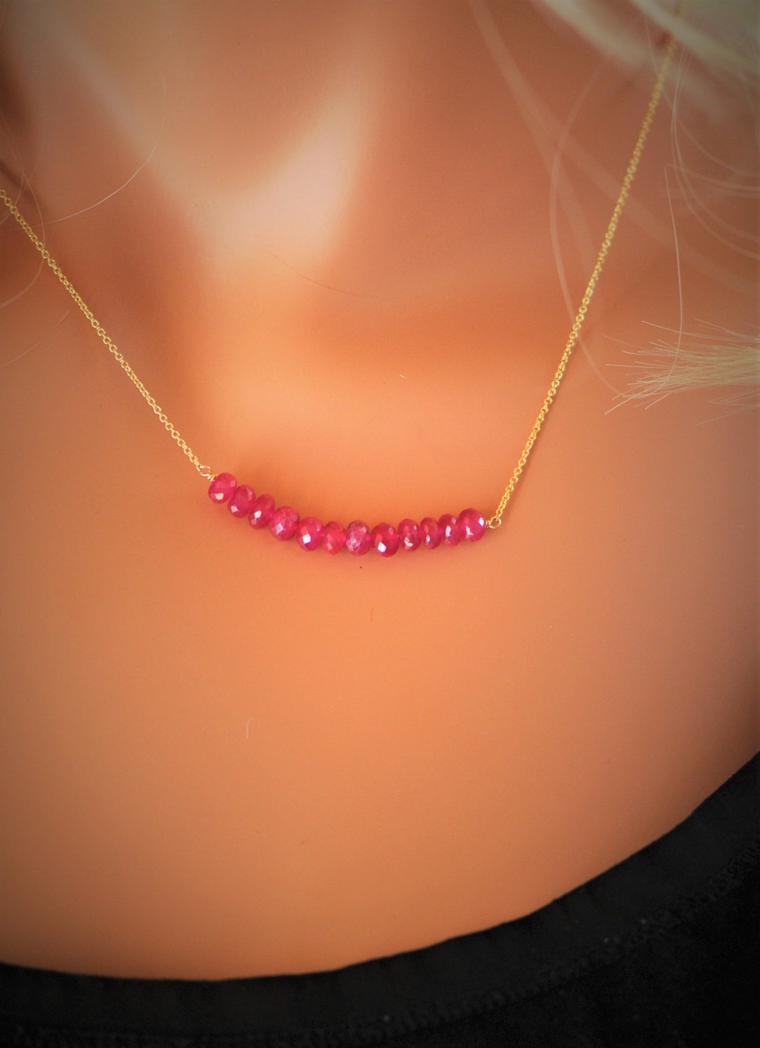 July Birthstone Ruby Bar Necklace on 14k Solid Gold Chain - Etsy