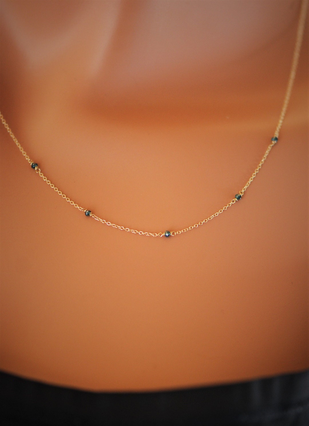Natural Blue Faceted Diamond Necklace 14k Solid Gold - Etsy
