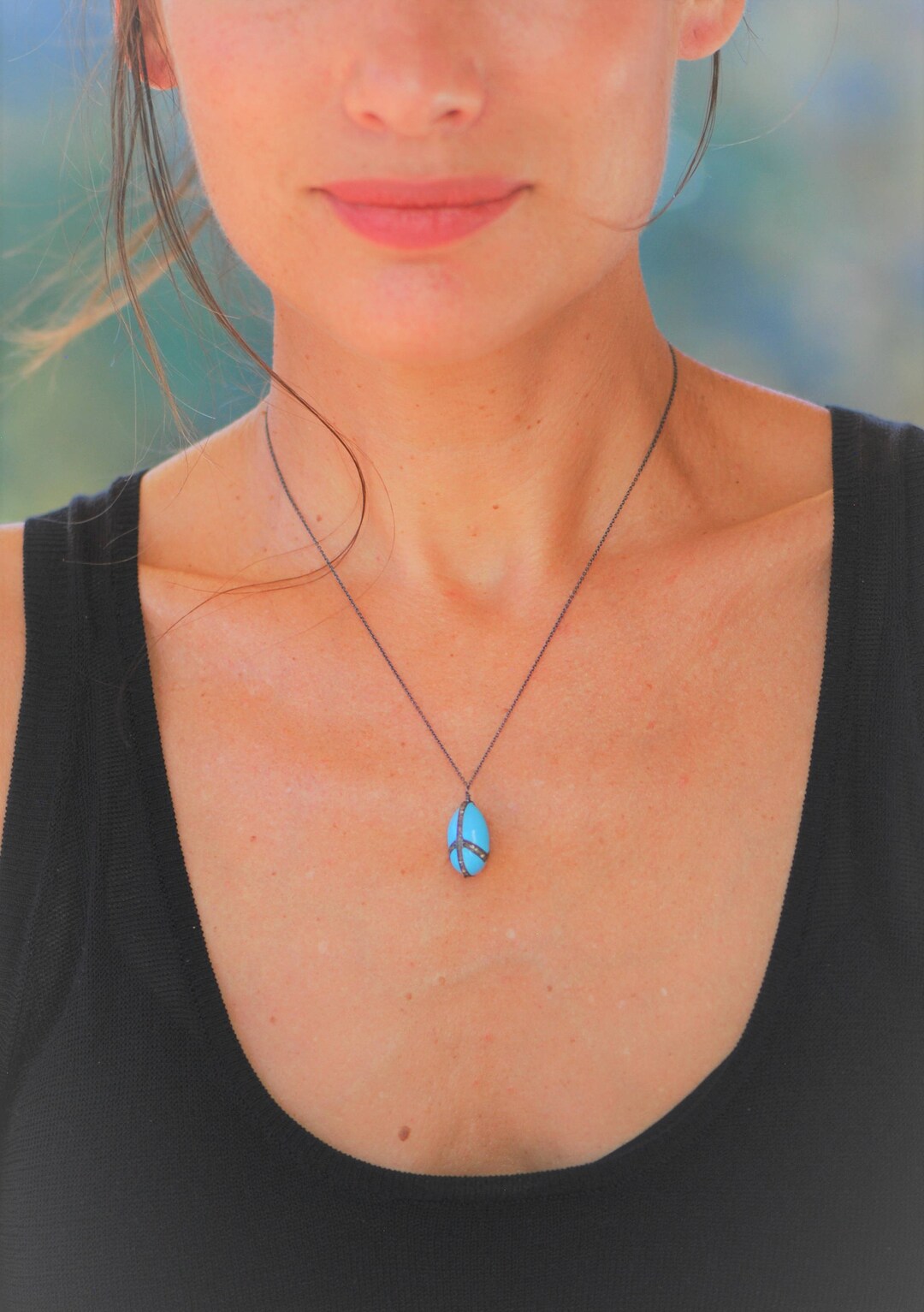 Blue Amulet With Pave Diamond. Stunning Egg Amulet With Diamonds and ...