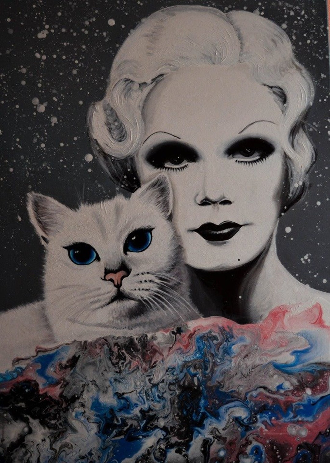 Jean Harlow. White. Animal. Coby. Cat. Paint. Painting. Popart. Old ...