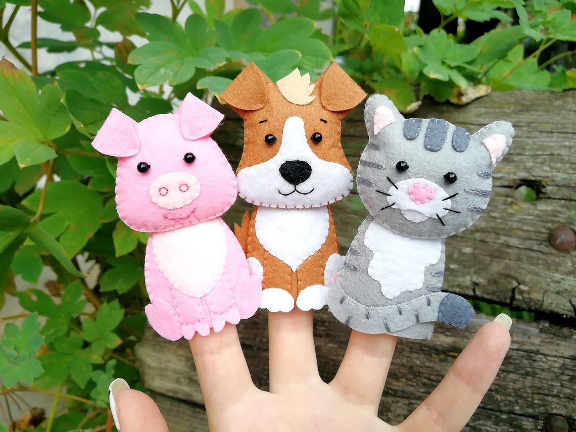 Finger Puppets Farm Animals Toys Felt Dog Felt Cat Felt Play - Etsy
