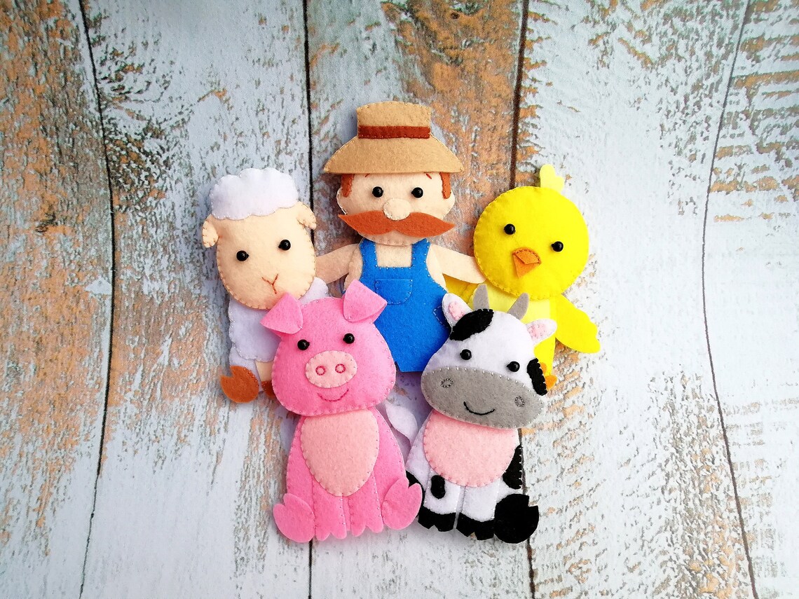 Old MacDonald farm animals set Finger puppets Farmer toy Felt | Etsy