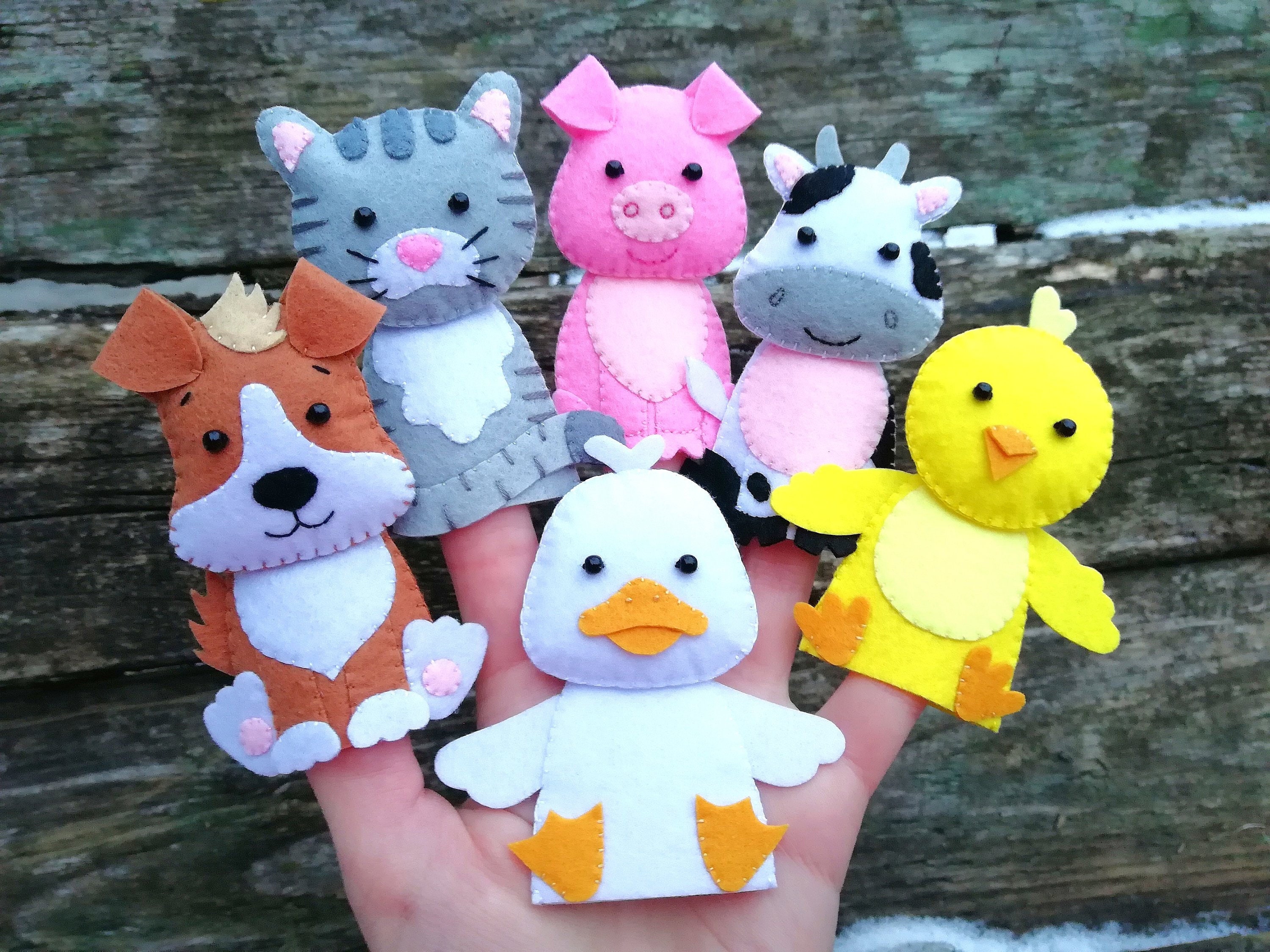 Finger puppets Farm animals toys felt dog Felt cat Felt play | Etsy