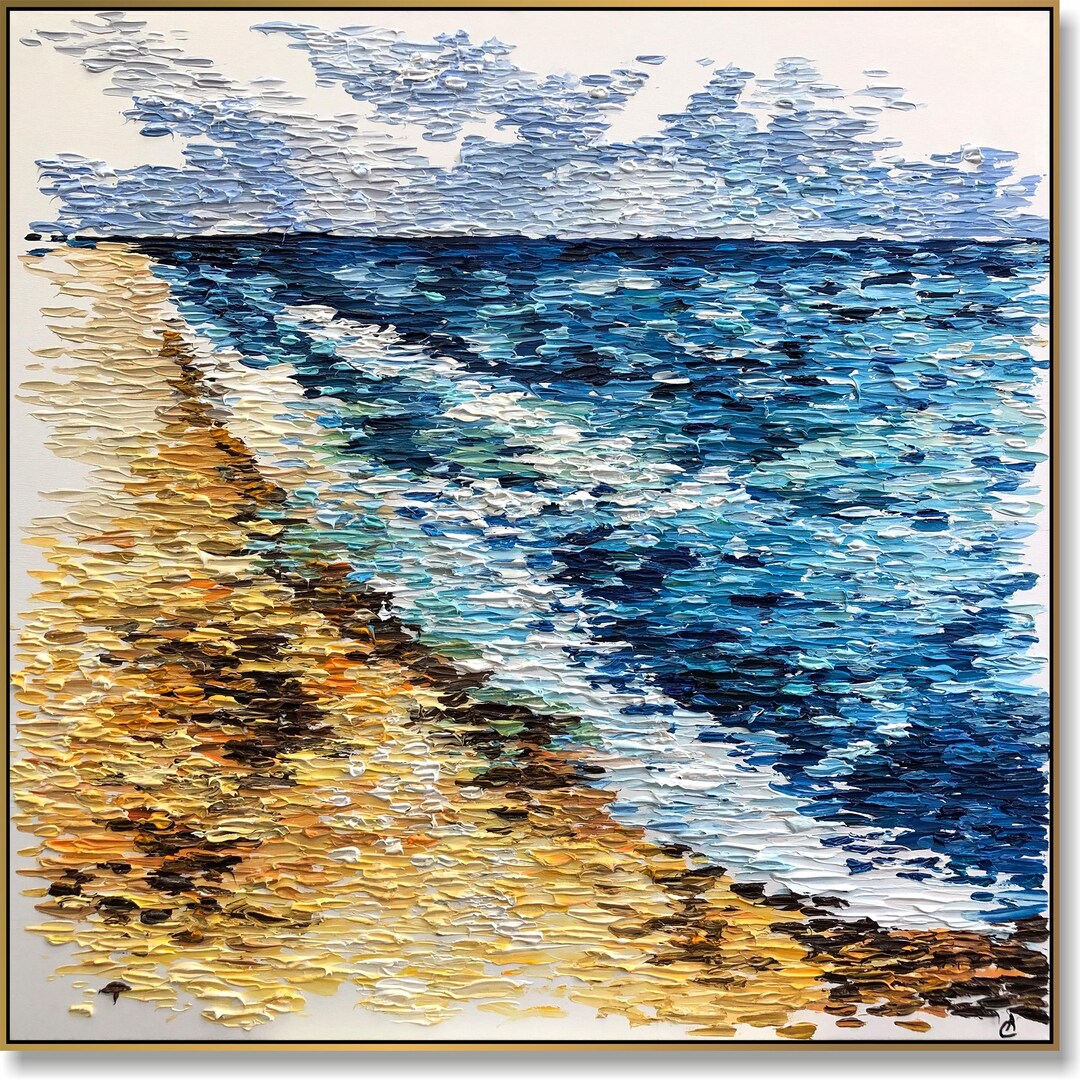 Textured Coastal Painting: Abstract Beach Seascape, Palette Knife ...