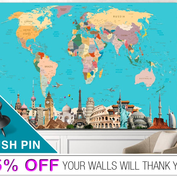 World Map Poster - Etsy