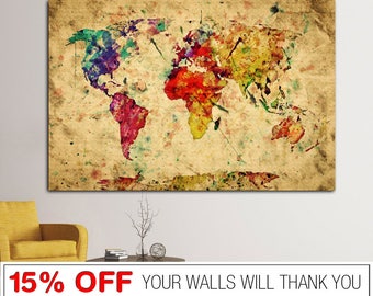 World Map Canvas - Etsy