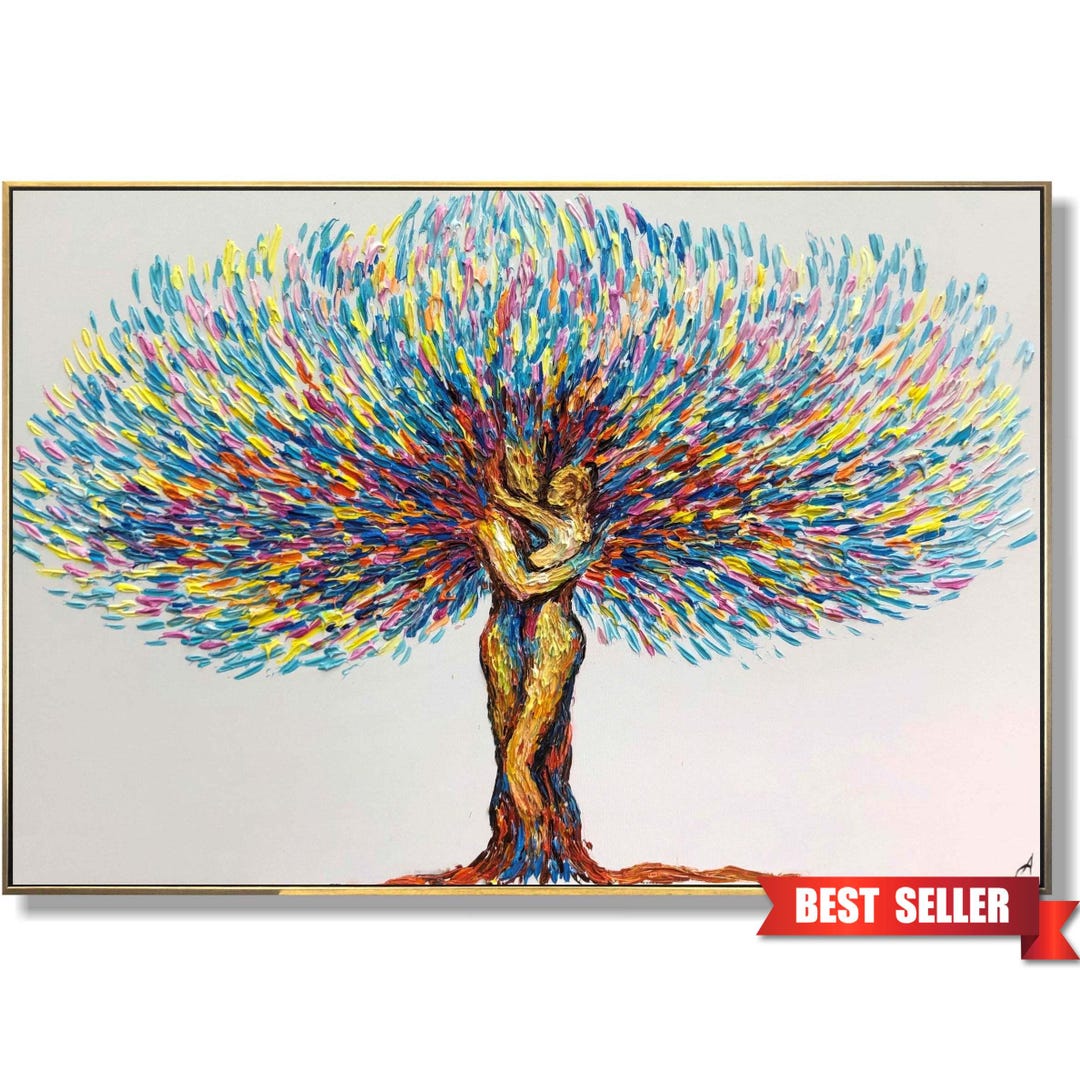 Tree of Love Painting – Embracing Couple Wall Art - Etsy