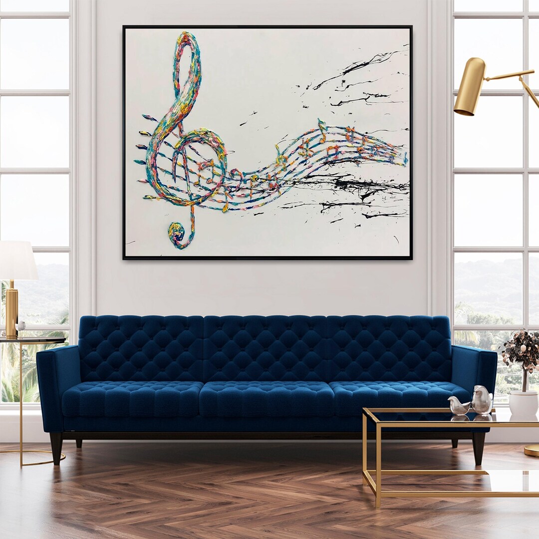 Large Abstract Treble Clef Music Wall Art Colorful Textured Canvas ...